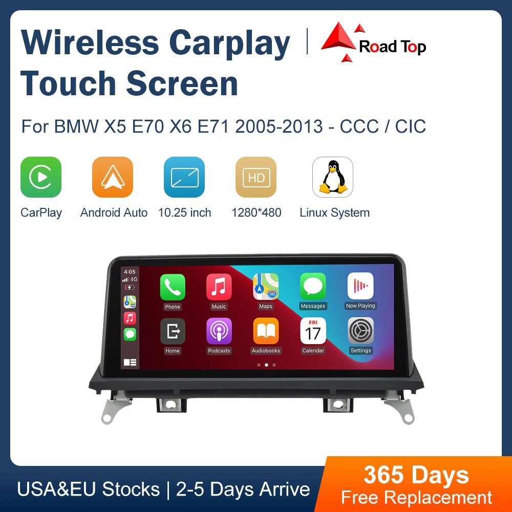 Wireless Carplay Android Auto Head Unit For BMW X5 E70 X6 E71 2007-201 ...